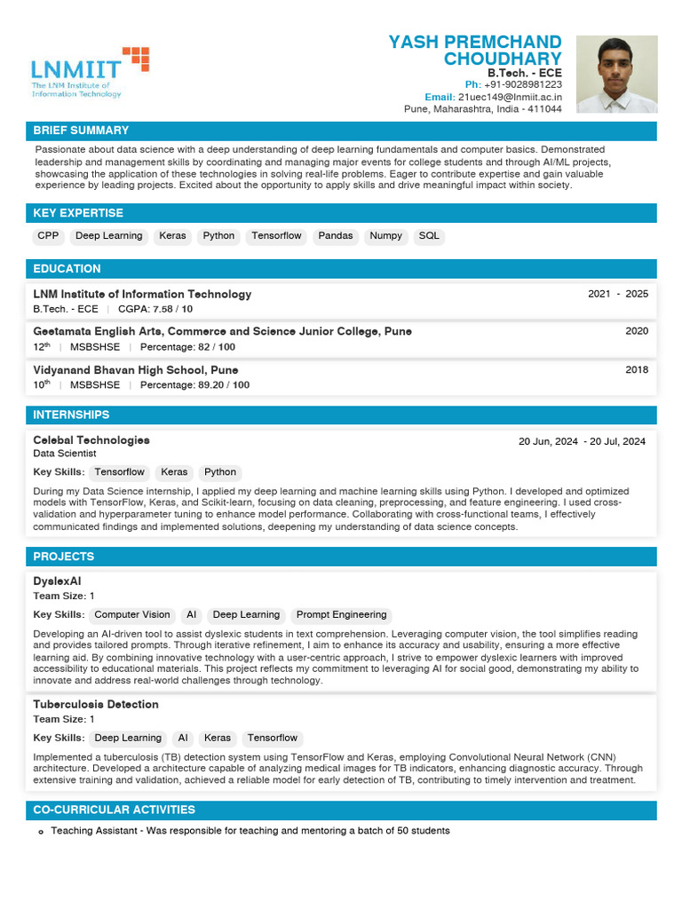 Data Science Profile of Yash Premchand | PDF | Deep Learning ...