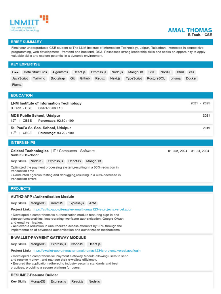 Amal Thomas - Batch 2025 - B.tech - CSE | PDF | Computer Network | Computing