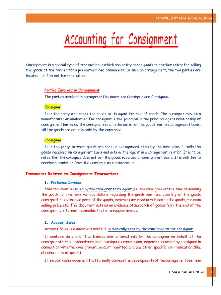 Accounting For Consignment | PDF | Expense | Financial Economics