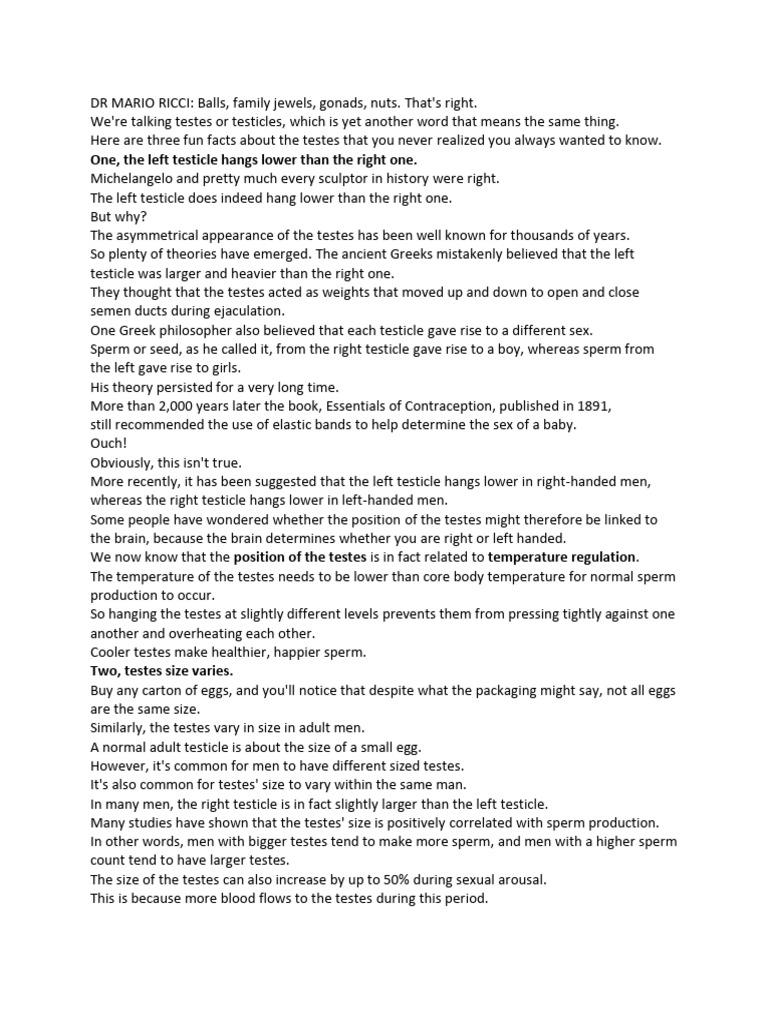 Fun Facts About Testes Explained | PDF | Testicle | Mammal Reproductive ...
