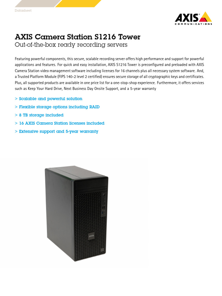 Datasheet Axis Camera Station s1216 Tower en US 409370 | PDF | Usb ...