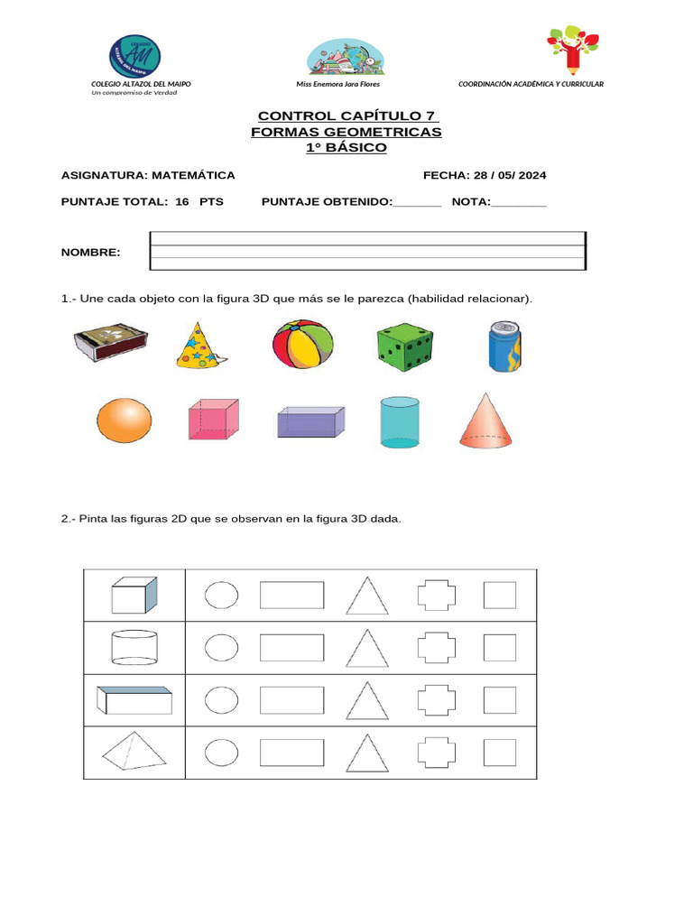 Control Capítulo 7 Comparación Figuras Geometricas | PDF