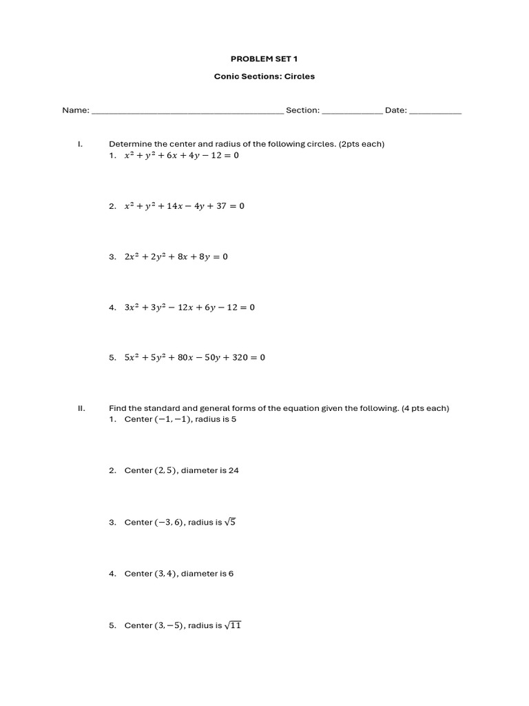 Problem Set 1 Circles | PDF | Teaching Methods & Materials