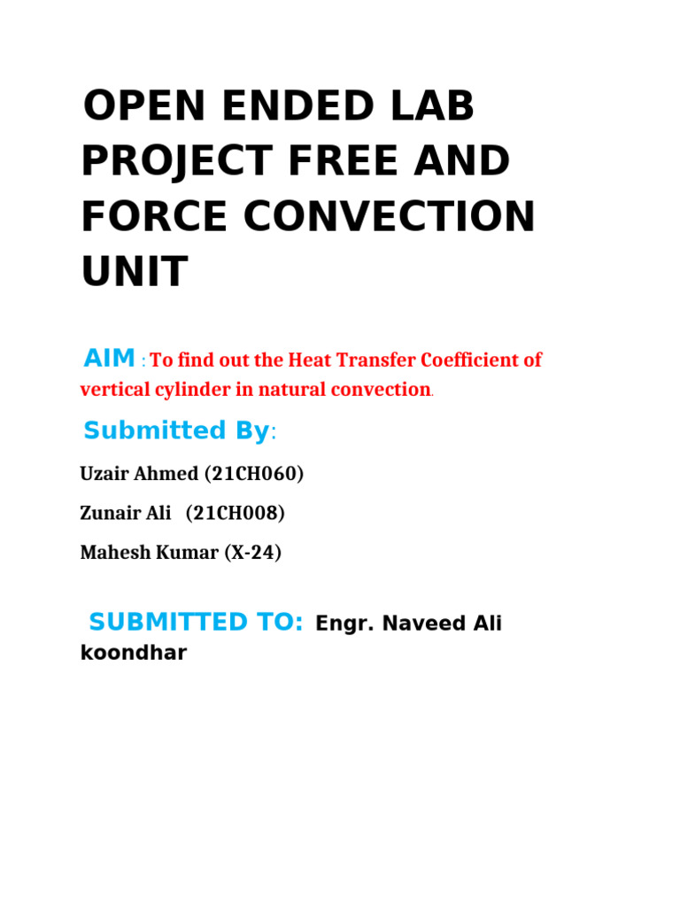 Open Ended Lab Project Free and Force Convection Unit | PDF | Heat ...