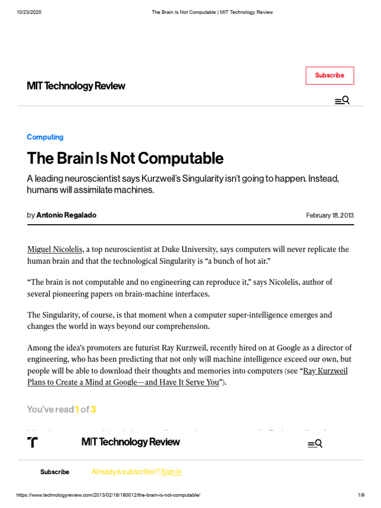 The Brain Is Not Computable MIT Technology Review | PDF | Technological Singularity | Senses