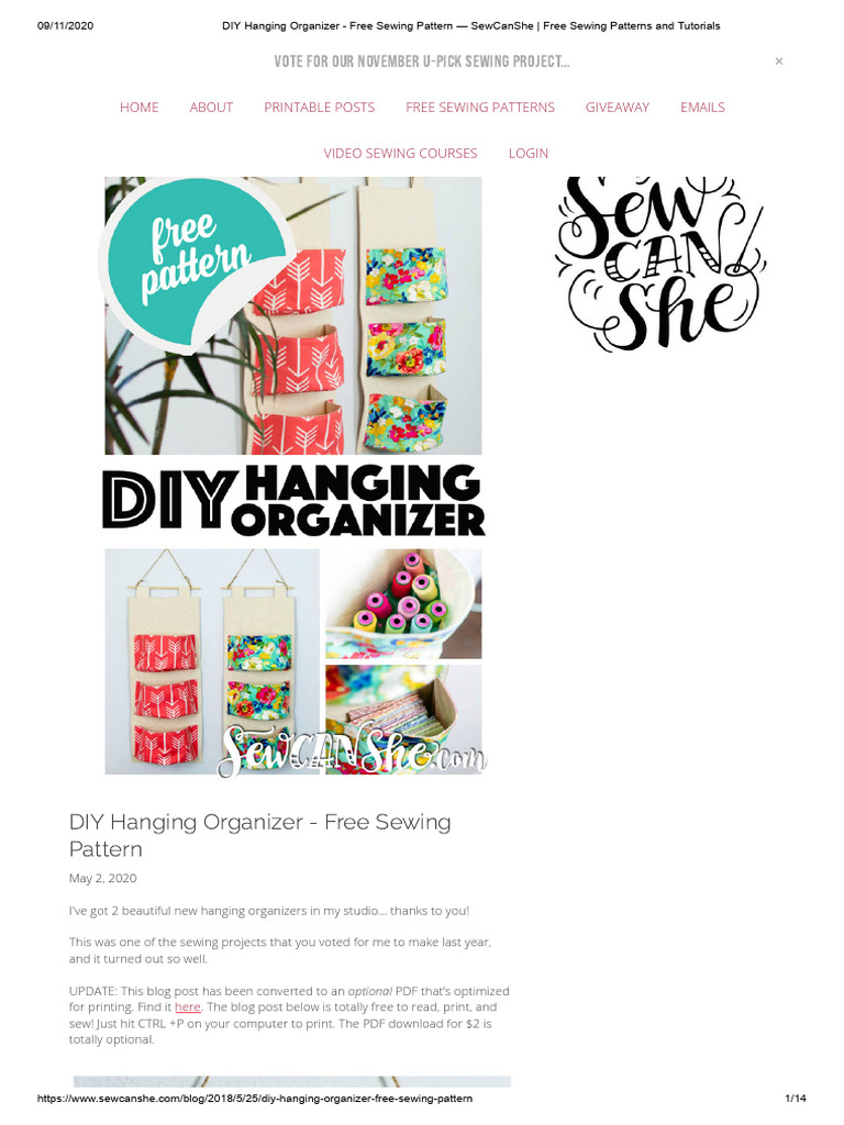 Free DIY Hanging Organizer Pattern | PDF | Seam (Sewing) | Sewing