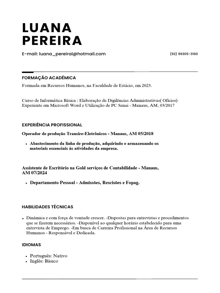 CV Atualizado - Luana Pereira | PDF | Carreira e Crescimento