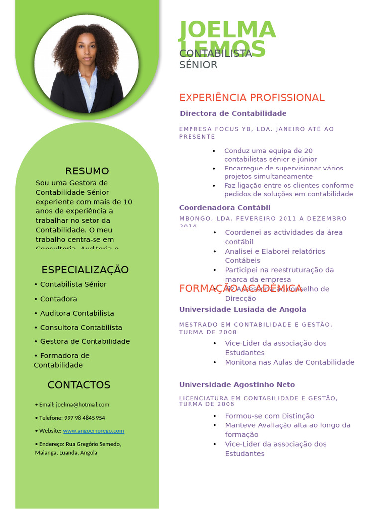 CV4 Atrativo Modelo Ango Emprego | PDF | Contador | Contabilidade