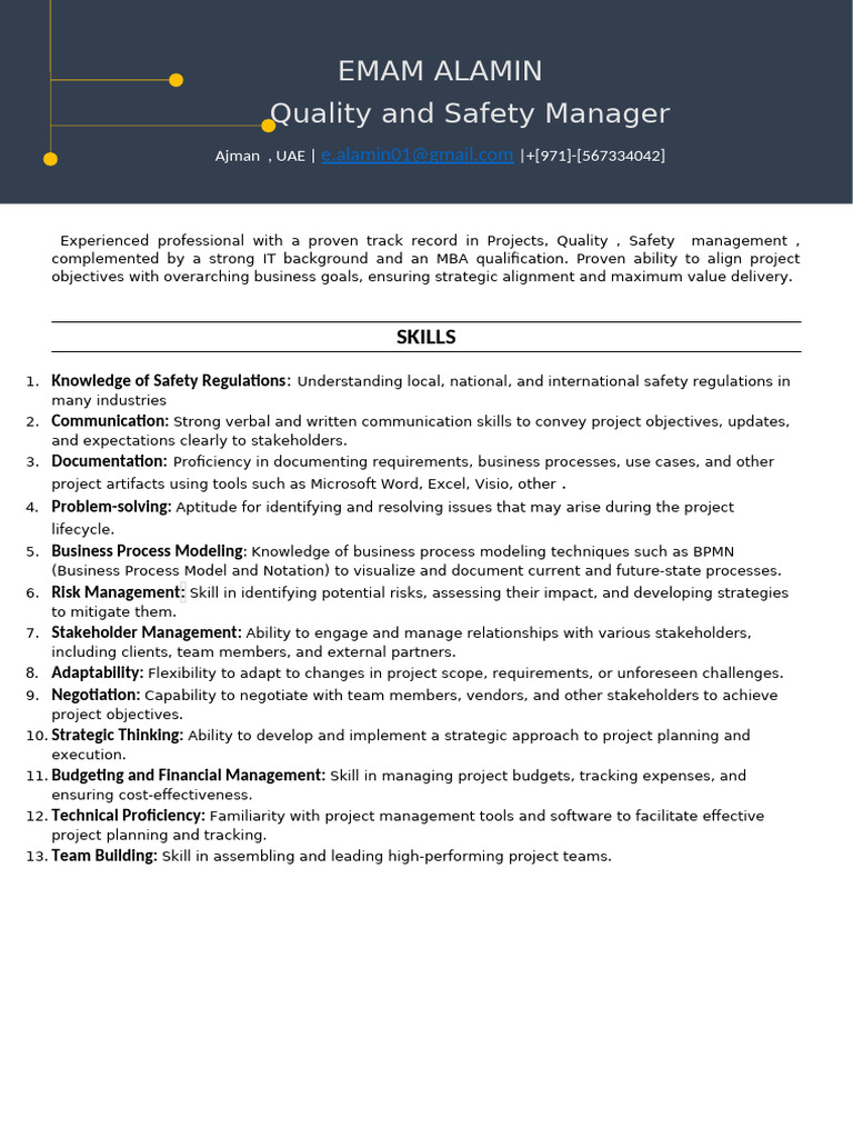 Quality and Safety Manager | PDF | Audit | Occupational Safety And Health