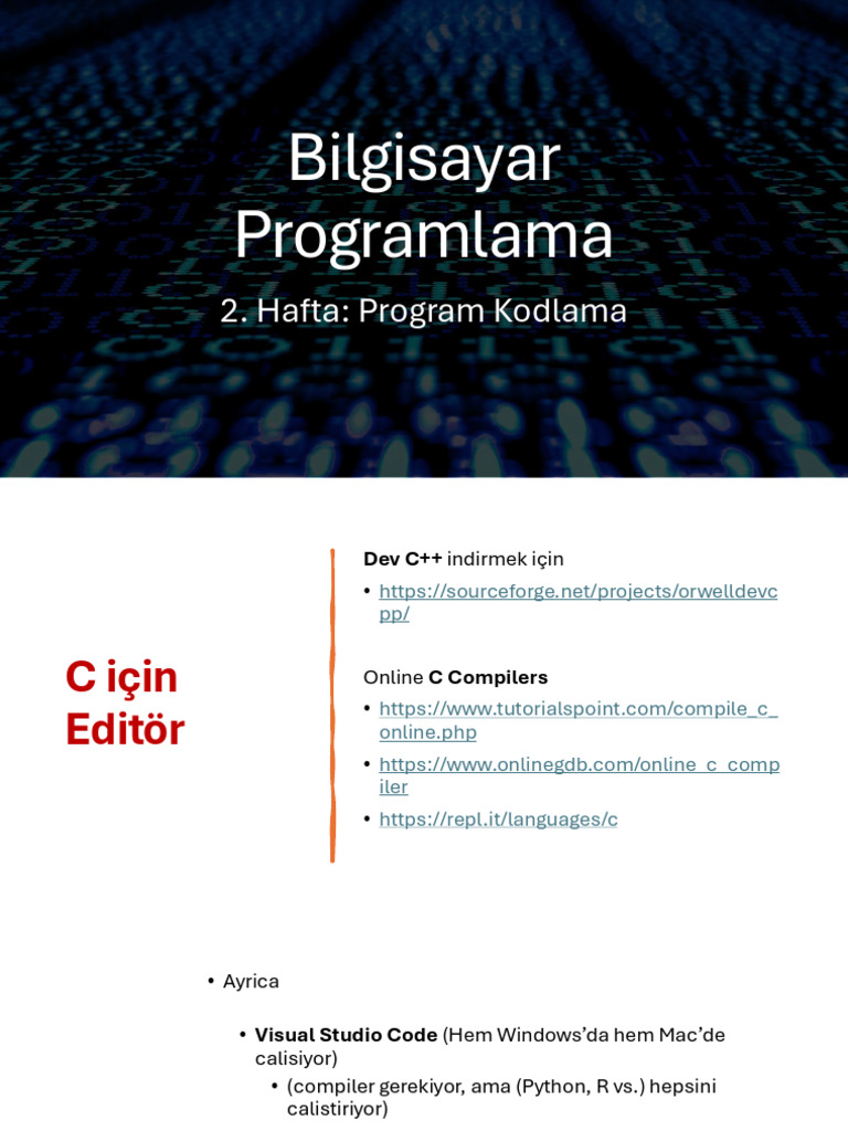 Bilgisayar Programlama 14 Ekim Ders Notlari | PDF