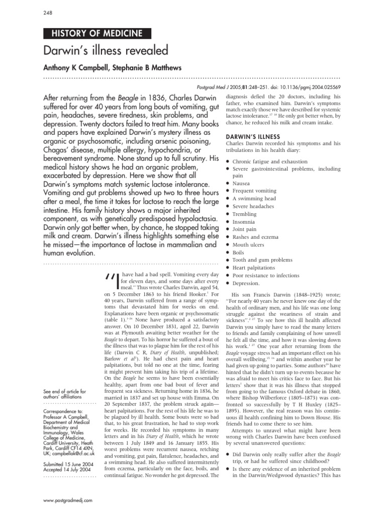 Campbell & Matthews 2004 - Darwin's Illness Revealed | PDF | Allergy ...