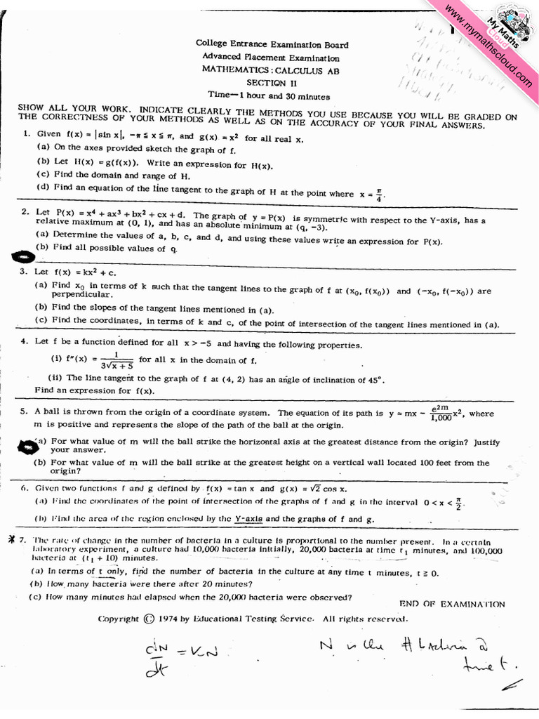 AP Calculus AB 1974 PAPER | PDF