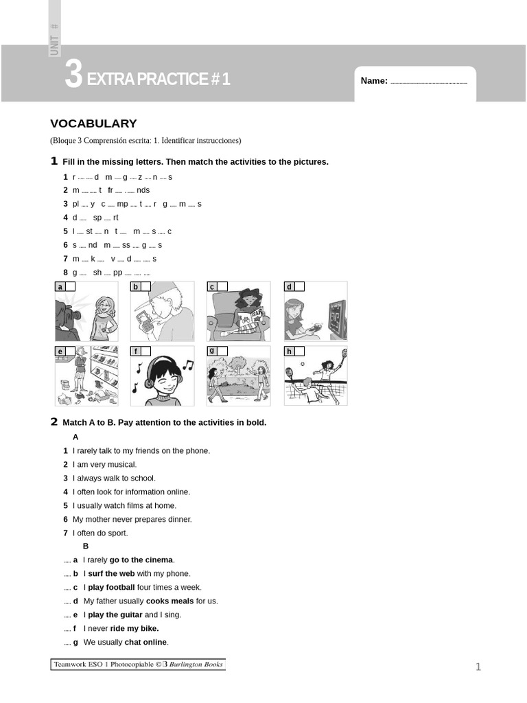 03teamwork1 ExtraPractice Unit3 | PDF | Cuisine | Foods