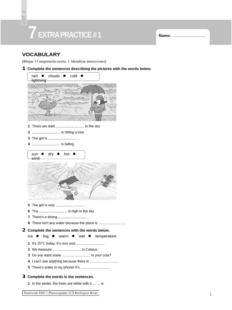 Weather and Vocabulary Exercises | PDF | Sky