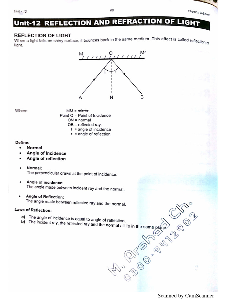 Reflectin and Refraction of Light | PDF