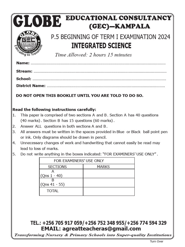 P.5 Science Term I Exam 2024 | PDF | Vitamin | Plants