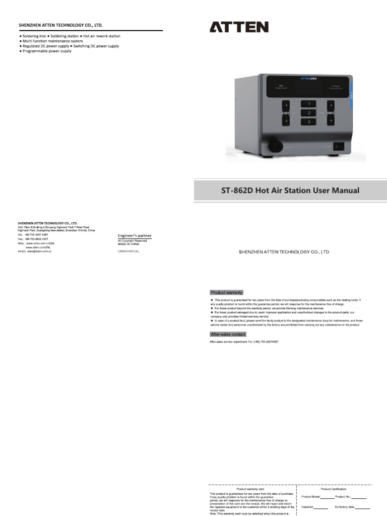 ST-862D Hot Air Station Settings Guide | PDF | Temperature | Calibration
