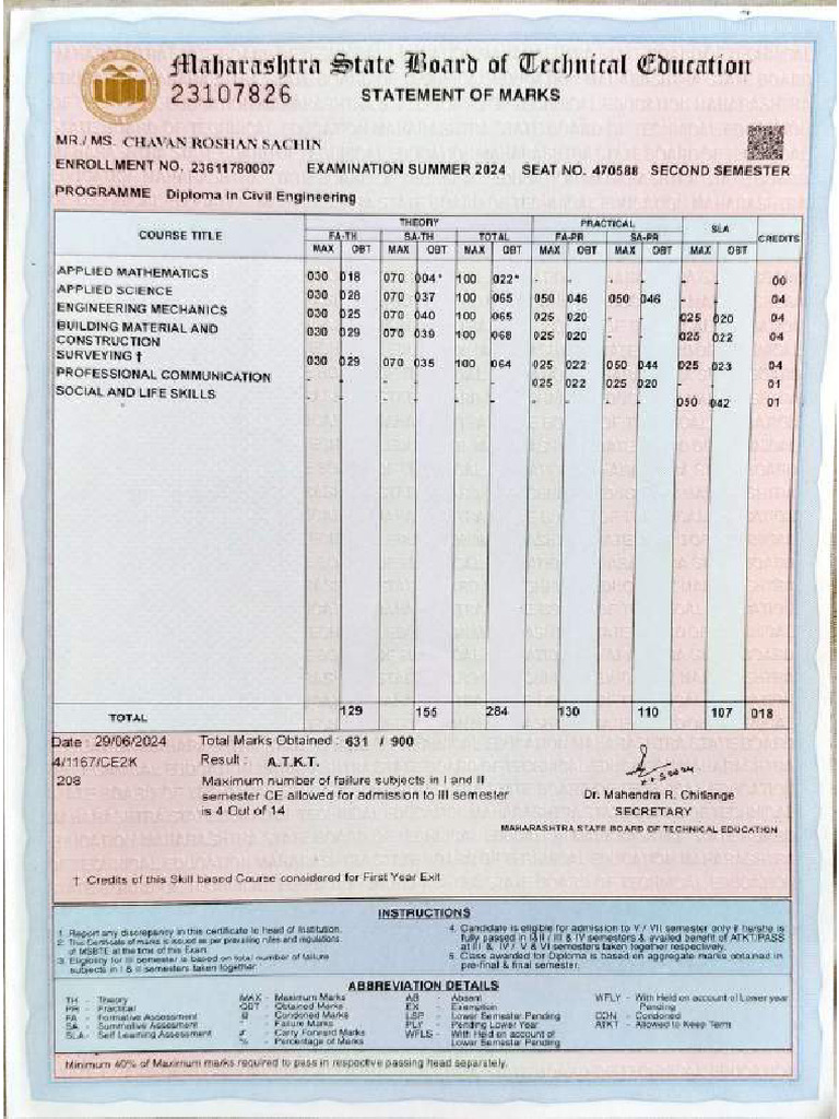 Mark Sheet - Compressed | PDF