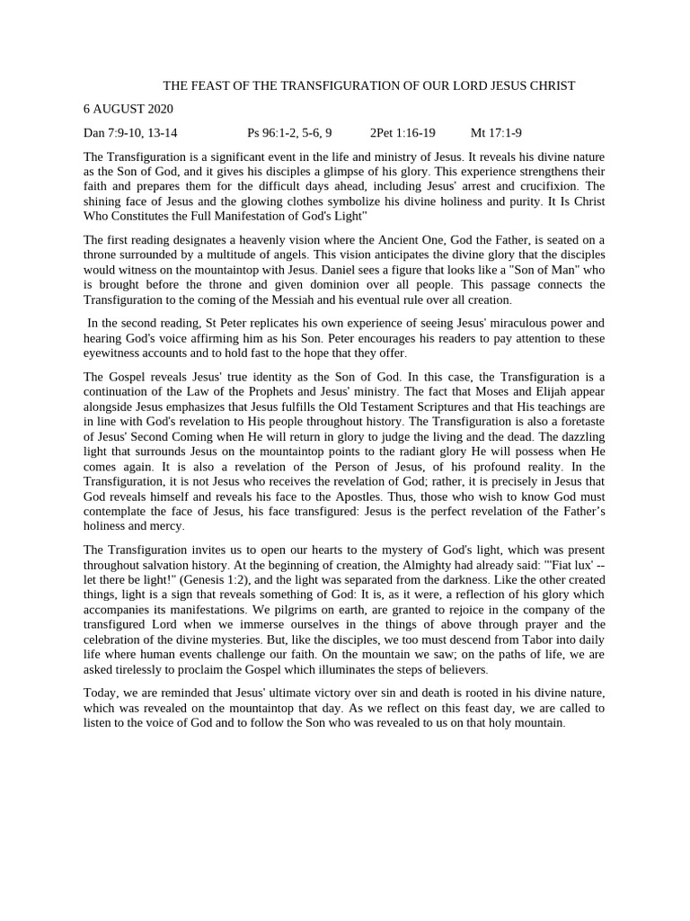 Understanding the Transfiguration of Jesus | PDF | Jesus | Ministry Of ...