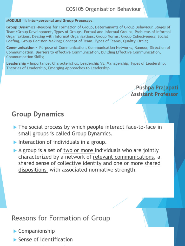 COS105 OB Module 3 | PDF | Leadership | Group Cohesiveness
