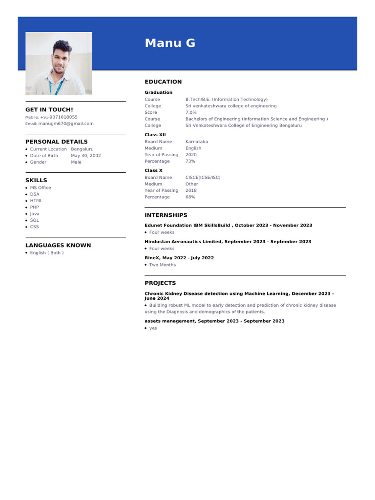 Manu G ResumeCV | PDF
