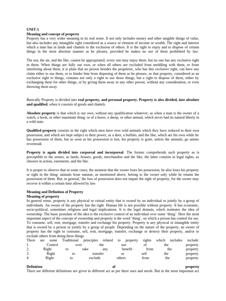 2.law of Property 3rd Sem LLB 3ydc Prepared Notes | PDF | Property ...
