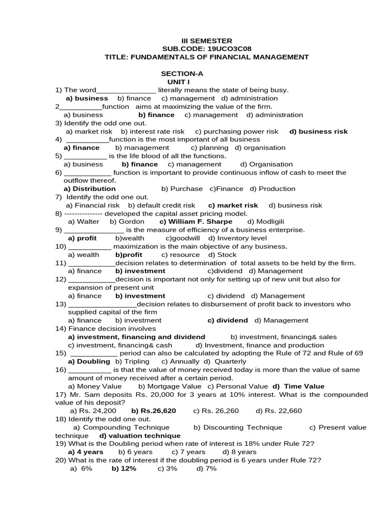 Financial Management Question Bank | PDF | Capital Budgeting | Cost Of ...