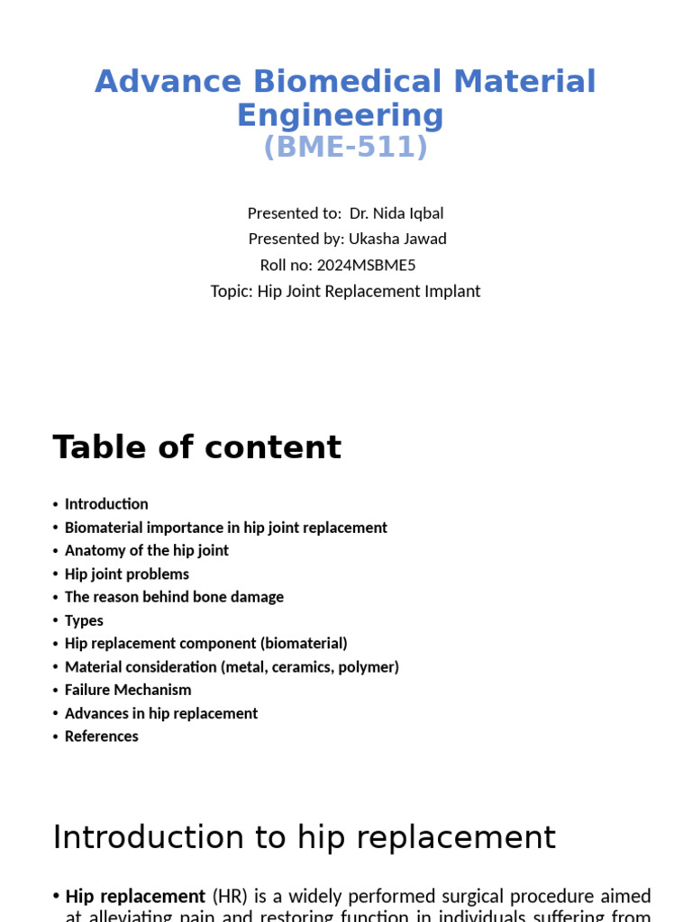 Advance Biomedical Material Engineering | PDF | Biomaterial | Hip