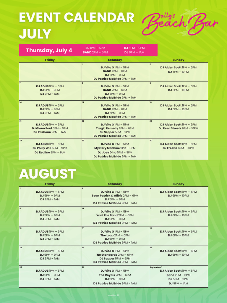 July DJ and Band Event Schedule | PDF