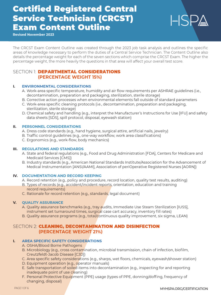 HSPA CRCST Content Outline 2023.revision | PDF | Sterilization ...