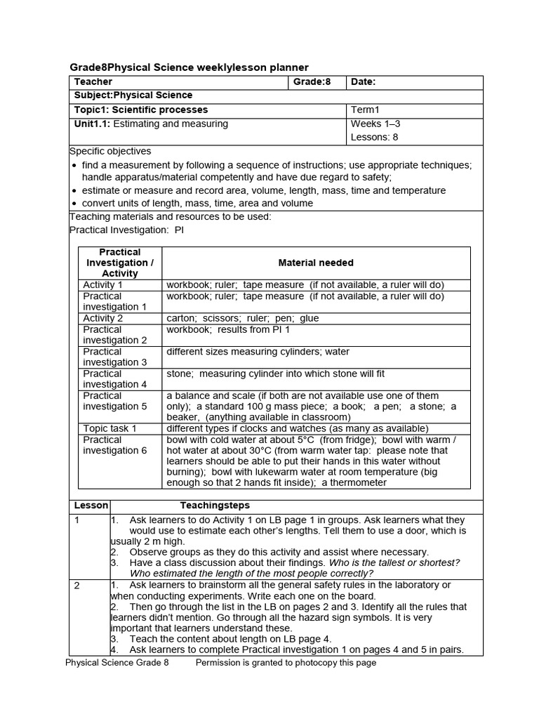 Platinum Physical Science Grade 8 - Weekly Lesson Plans | PDF | Atoms ...