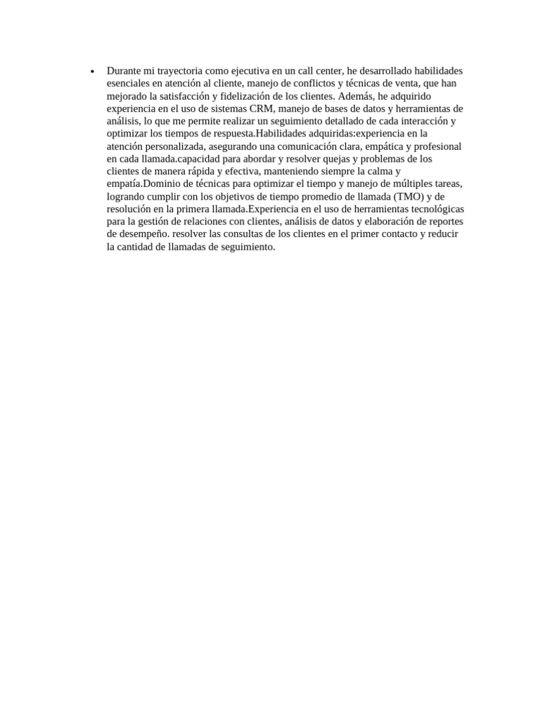 Durante Mi Trayectoria Como Ejecutiva en Un Call Center | PDF