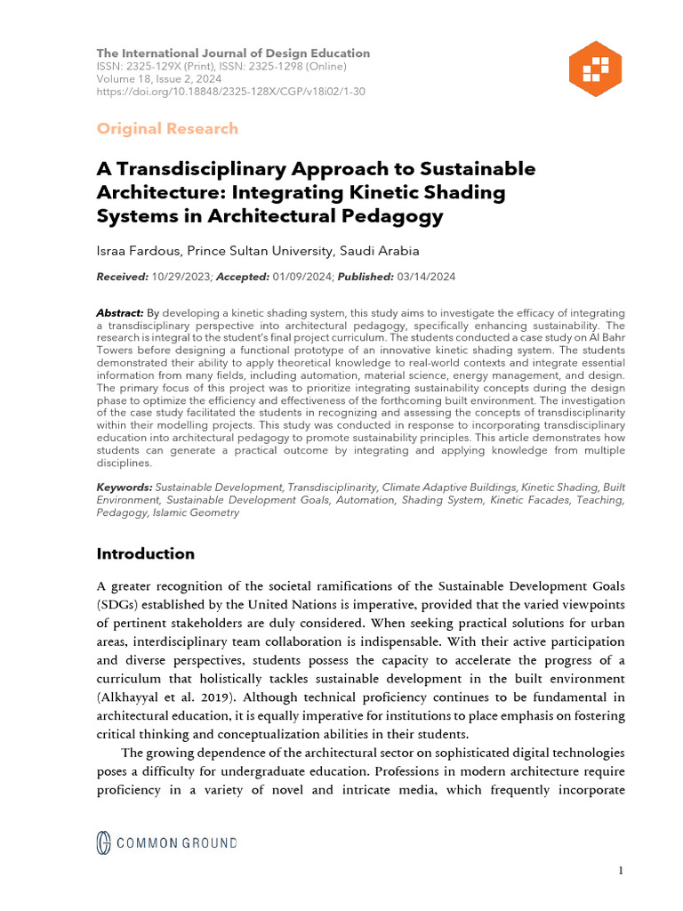 A Transdisciplinary Approach To Sustainable Architecture Integrating Kinetic Shading Systems in ...