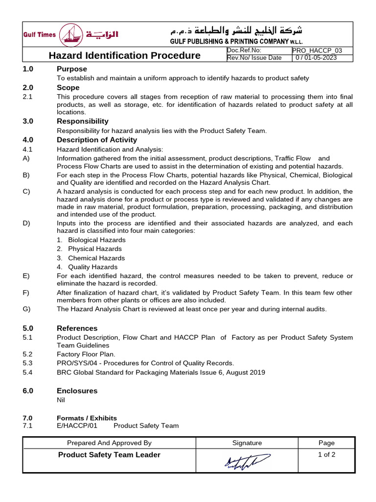 PRO_HACCP_03 | PDF | Hazards | Hazard Analysis And Critical Control Points