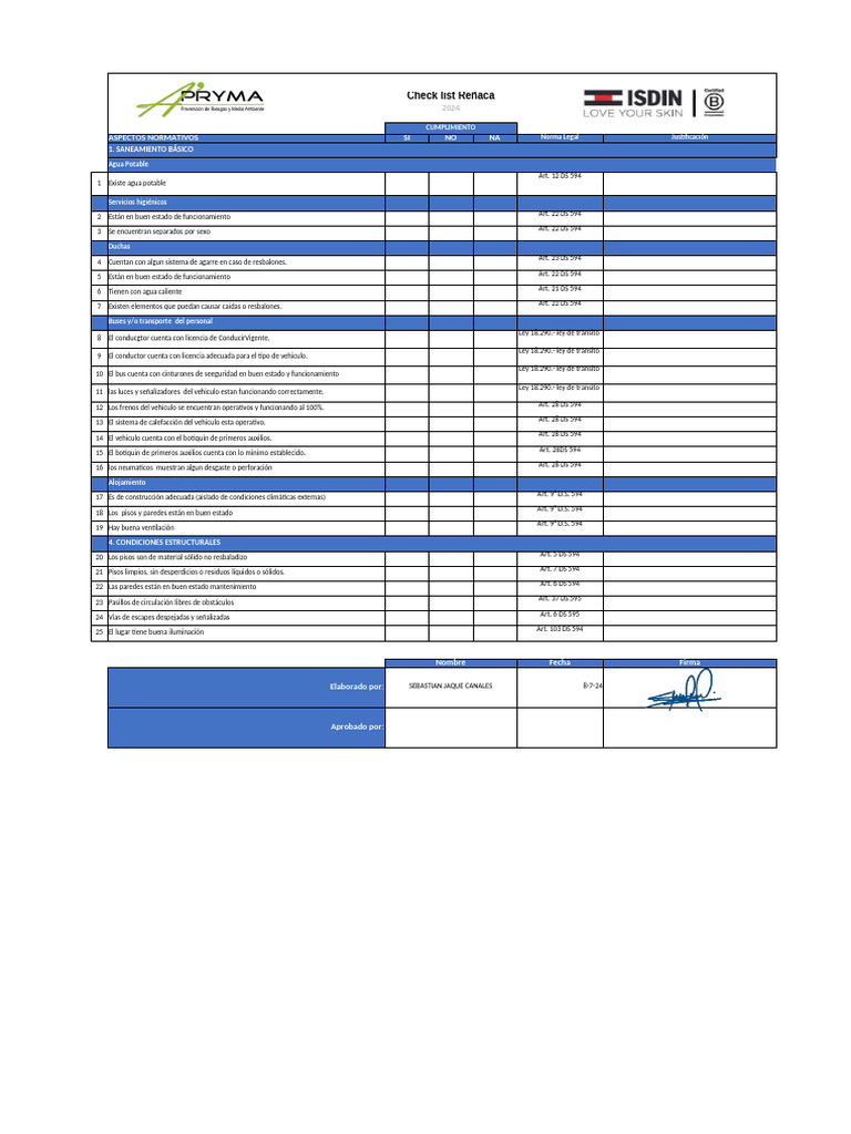 Check List Actividades Fuera de Oficina | PDF | Agua