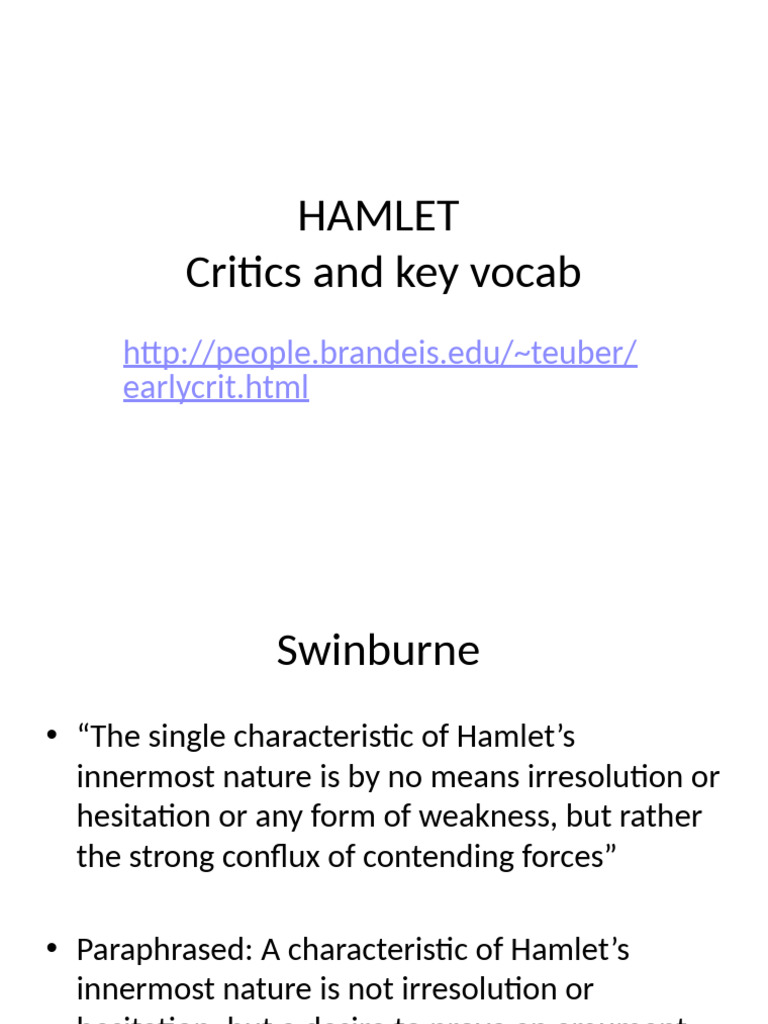 HAMLET and The Revengers Tragedy Critical Quotes | PDF | Hamlet