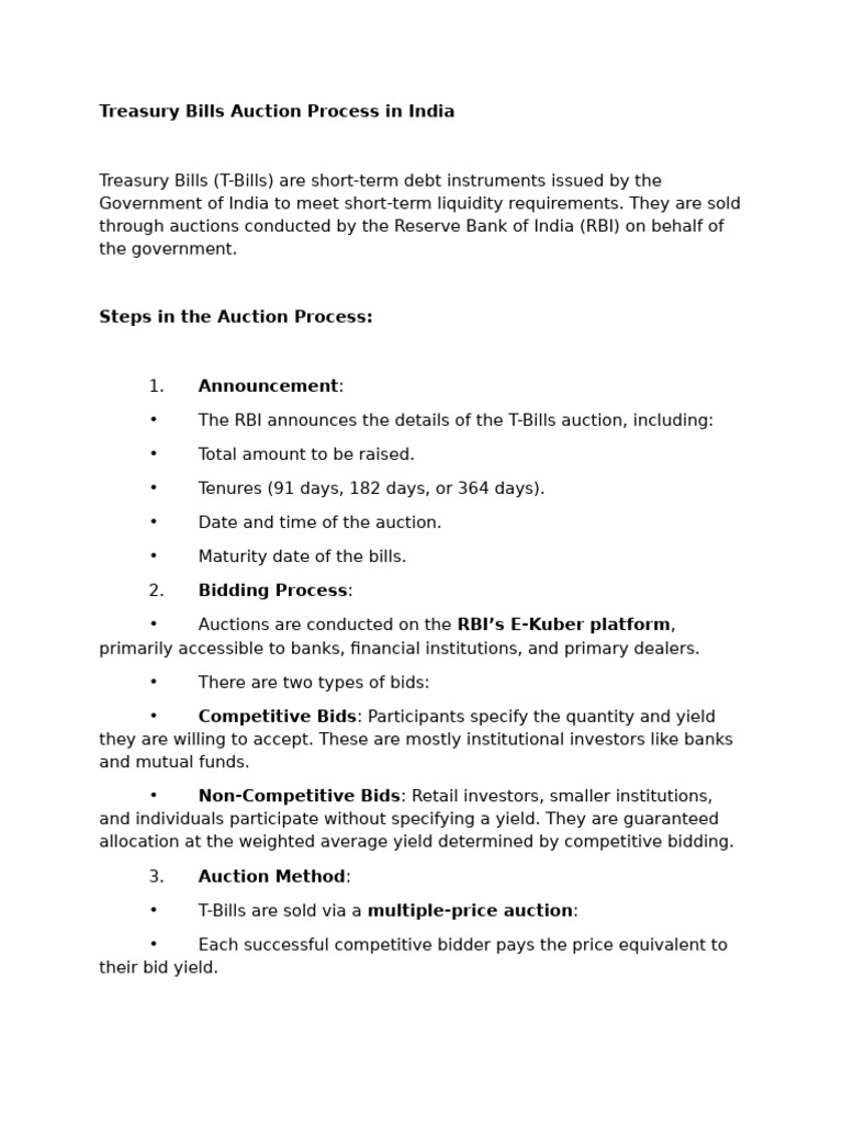 Treasury Bills Auction Process in India | PDF | Auction | United States ...