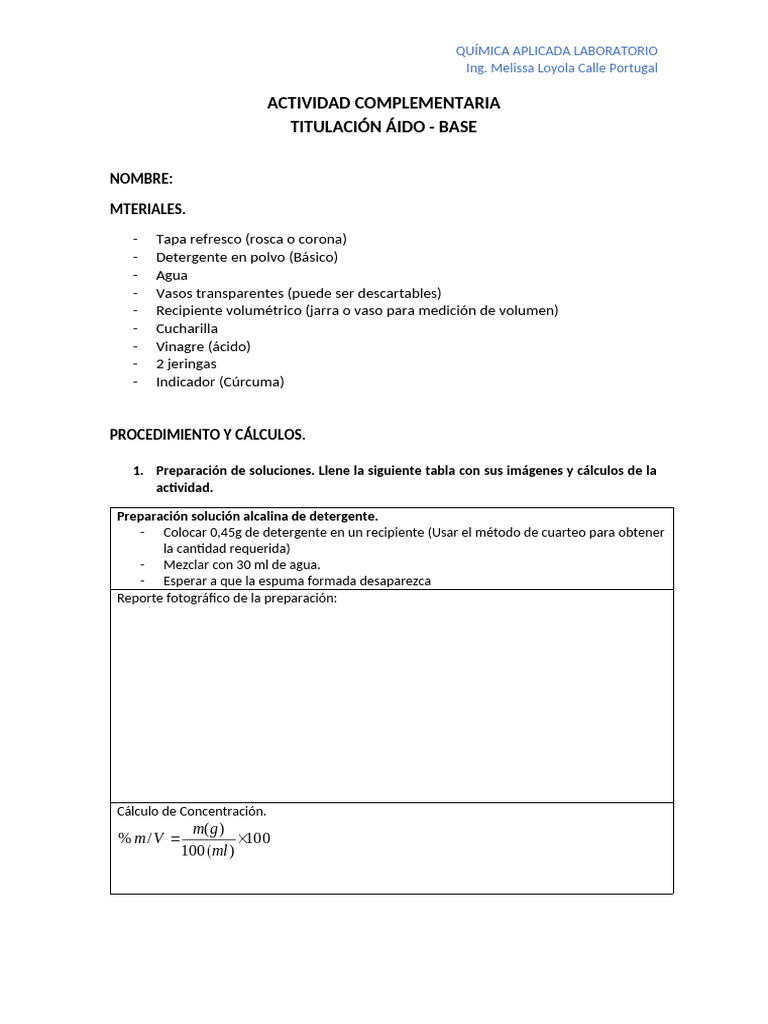 Actividad Complementaria | PDF | Valoración | Química