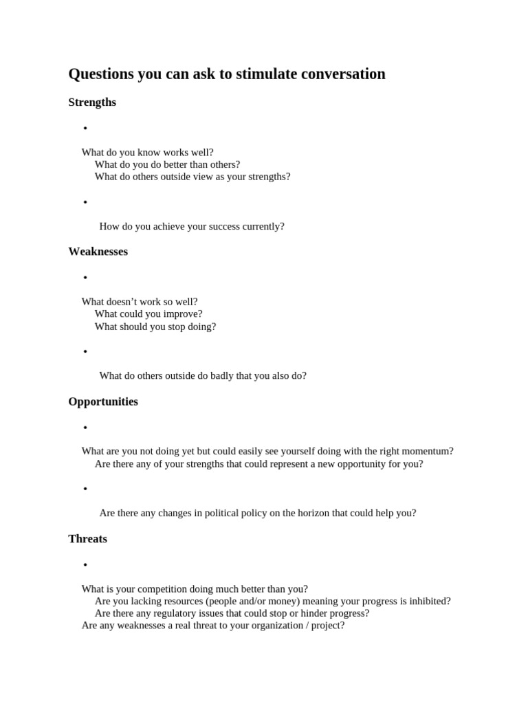 Questions You Can Ask To Stimulate Conversation | PDF