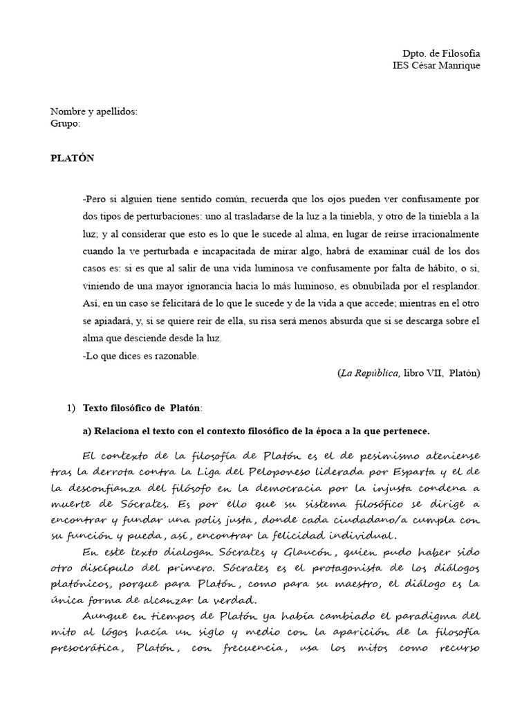 Ejemplo Platón Tarea Texto | PDF | Platón | Sócrates