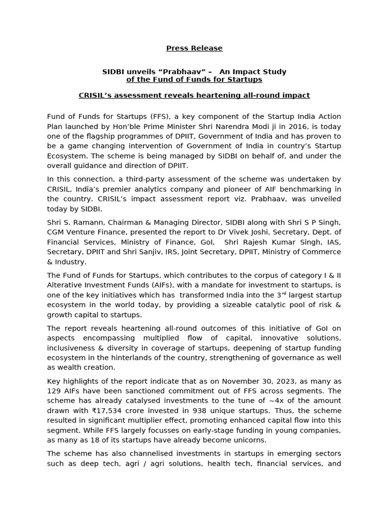 8 Press Release - CRISIL Impact Report | PDF | Startup Company | Small ...