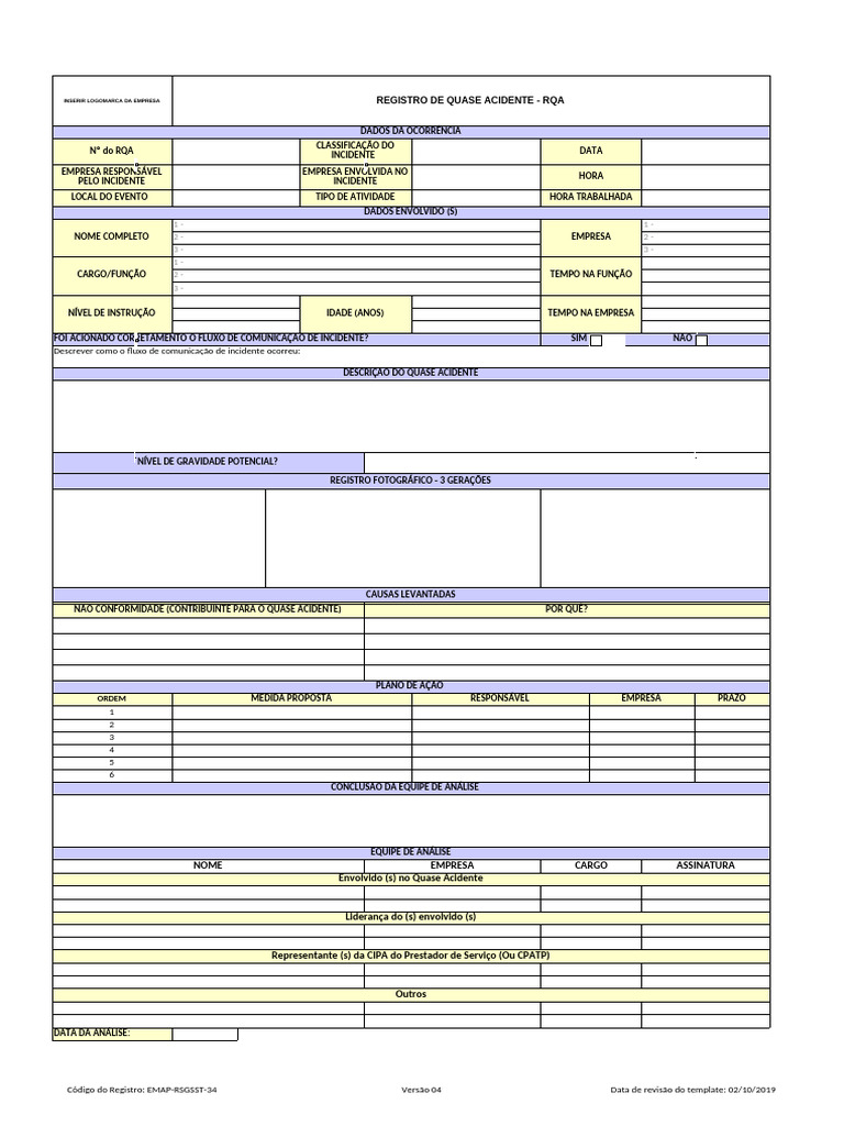EMAP-RSGSST-34 Registro de Quase Acidente - RQA - 5e24bc03553bf | PDF