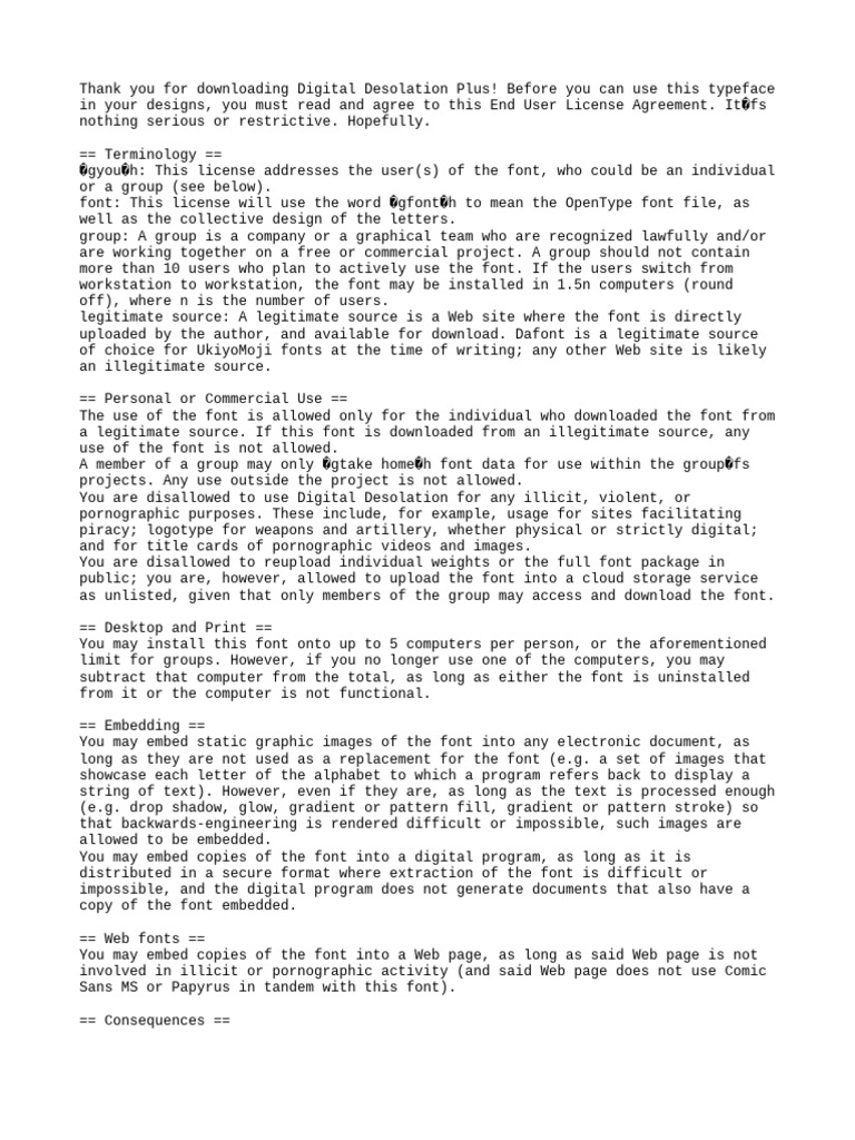 Digital Desolation Font License | PDF | Typefaces | Document