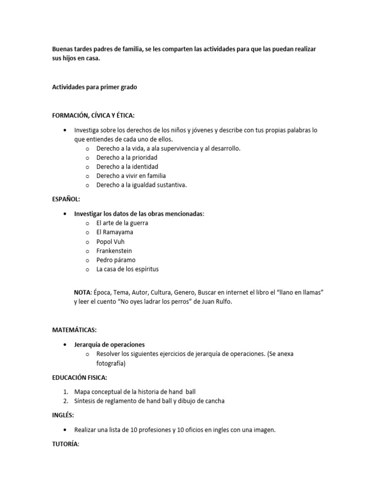 Actividades Educativas para Primer Grado | PDF