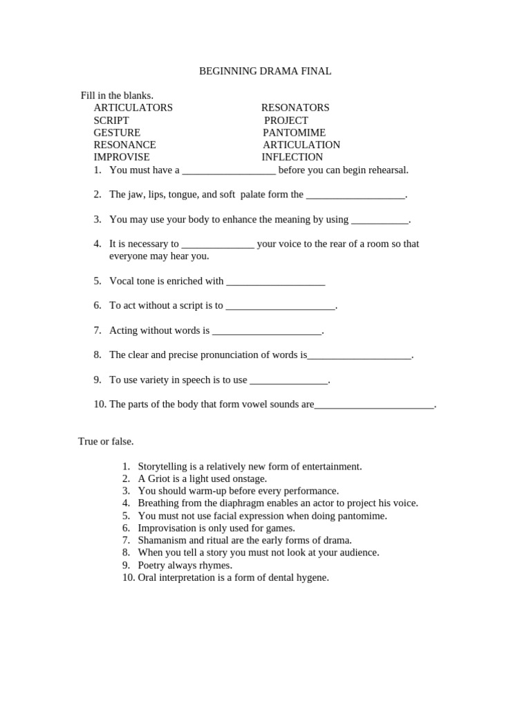 Beginning Drama Final | PDF | Language Arts & Discipline