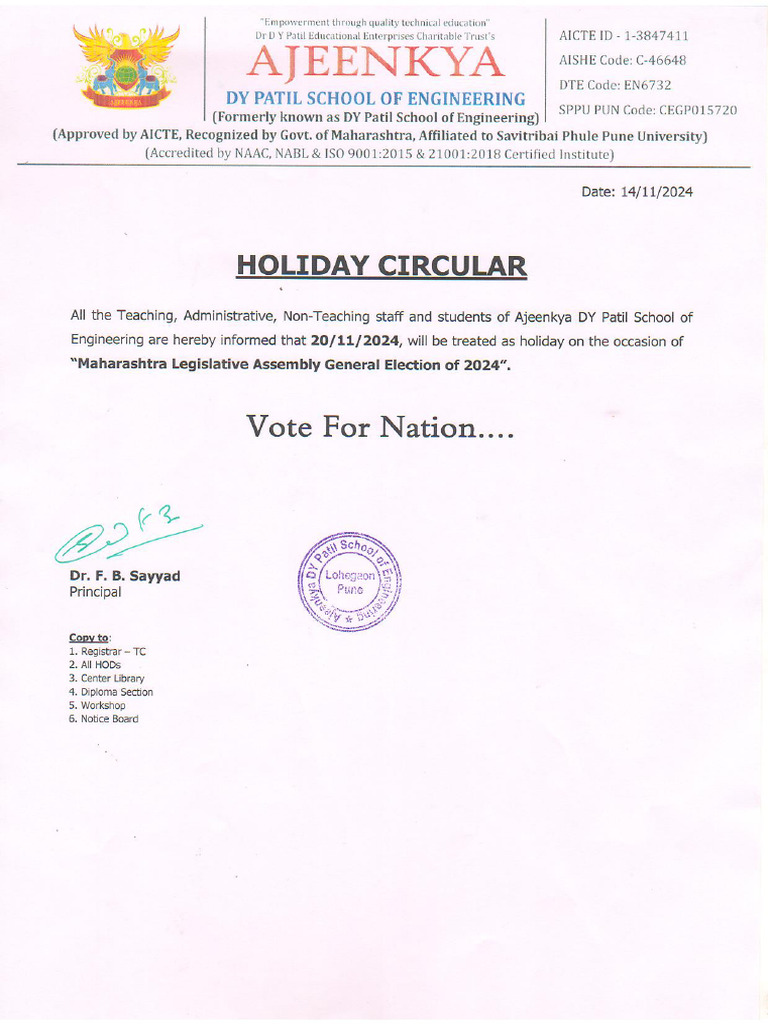 Holiday Circular - 20-11-2024 (Maharashtra Legislative Assembly General Election of 2024) | PDF
