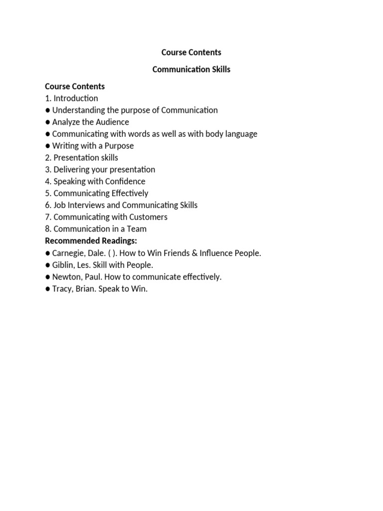 Communication Skills Course Contents | PDF