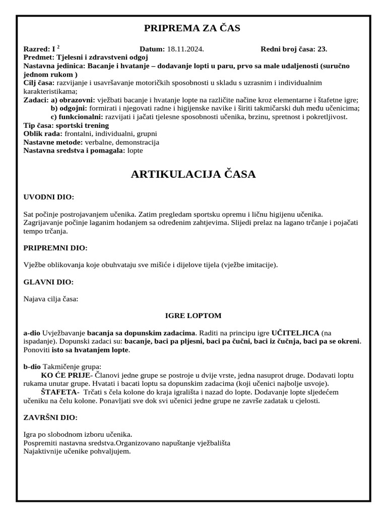 Bacanje I Hvatanje - Dodavanje Lopti U Paru, Prvo Sa Male Udaljenosti (Suručno Jednom Rukom) | PDF