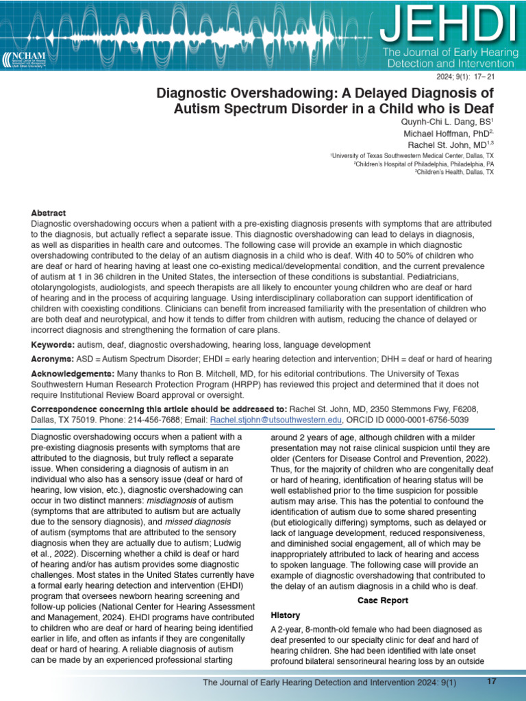 Delayed Diagnosis of Autism in A Deaf Child | PDF | Hearing Loss | Medical Diagnosis