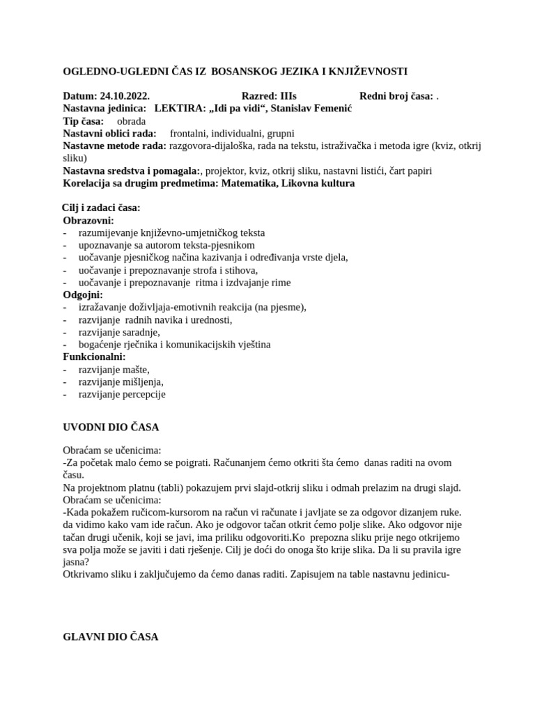 Priprema Za Ogledni Idi Pa Vidi | PDF